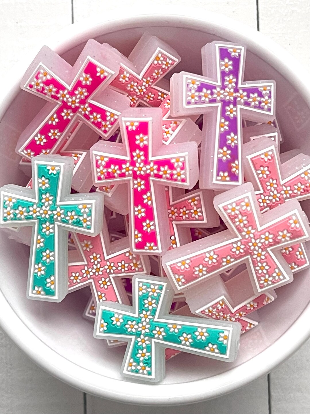 Daisy Cross Silicone Focal Bead, Focal for Pen Keychain DIY, Religious ...