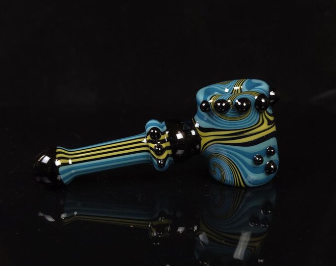 Line Work Unique Spiral Hammer Glass Pipe (blue - Black - Yellow ...
