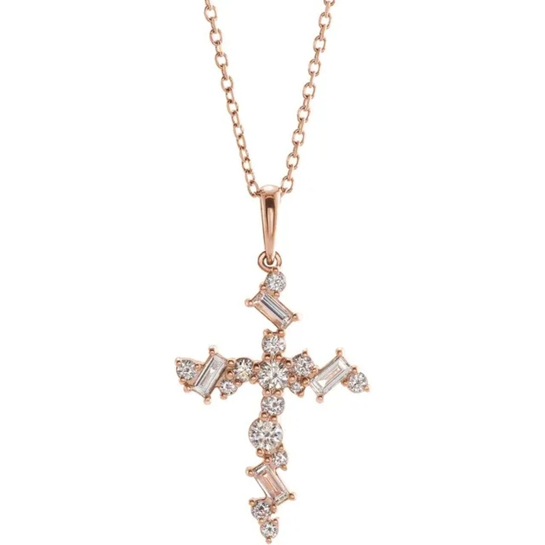 Diamond Scattered Cross Necklace in 14k Rose Gold 1/2 CTW Diamond ...