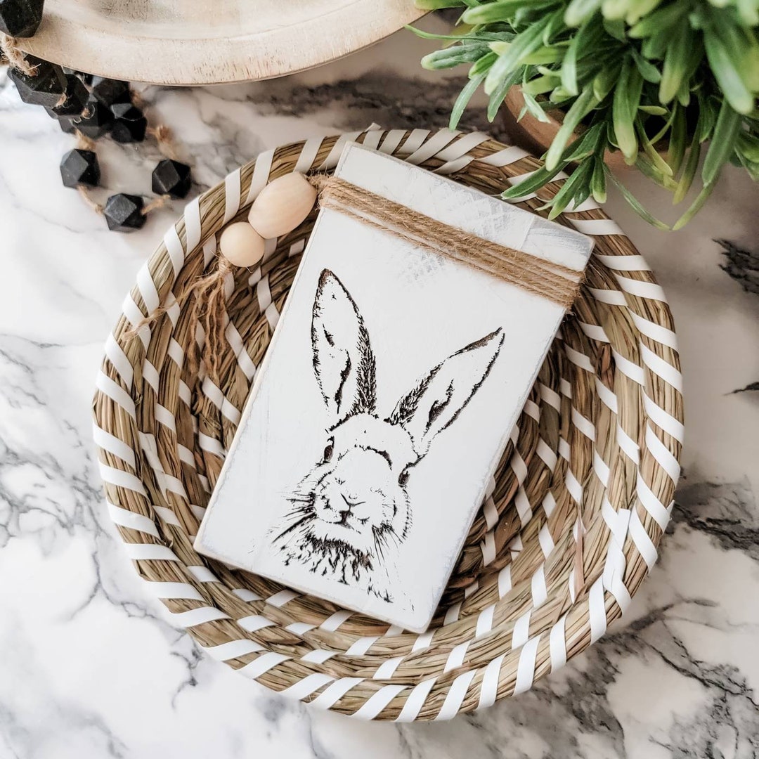 White Rabbit Block Sign Bunny Sign Rabbit Face Sign Easter Farmhouse ...