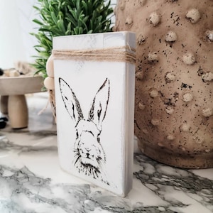White Rabbit Block Sign Bunny Sign Rabbit Face Sign Easter Farmhouse ...