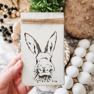 White Rabbit Block Sign Bunny Sign Rabbit Face Sign Easter Farmhouse ...