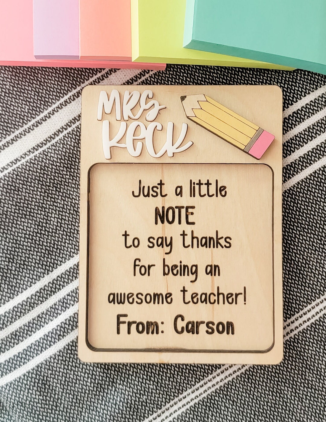 Personalized Teacher Sticky Notes Holder Wood | Teacher Appreciation ...