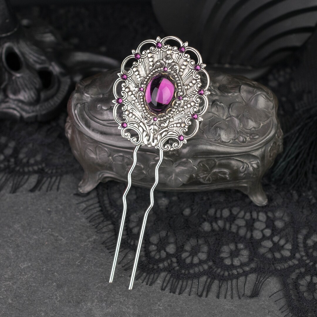 Purple Hair Pin, Amethyst Hair Jewelry, Victorian Wedding, Silver ...