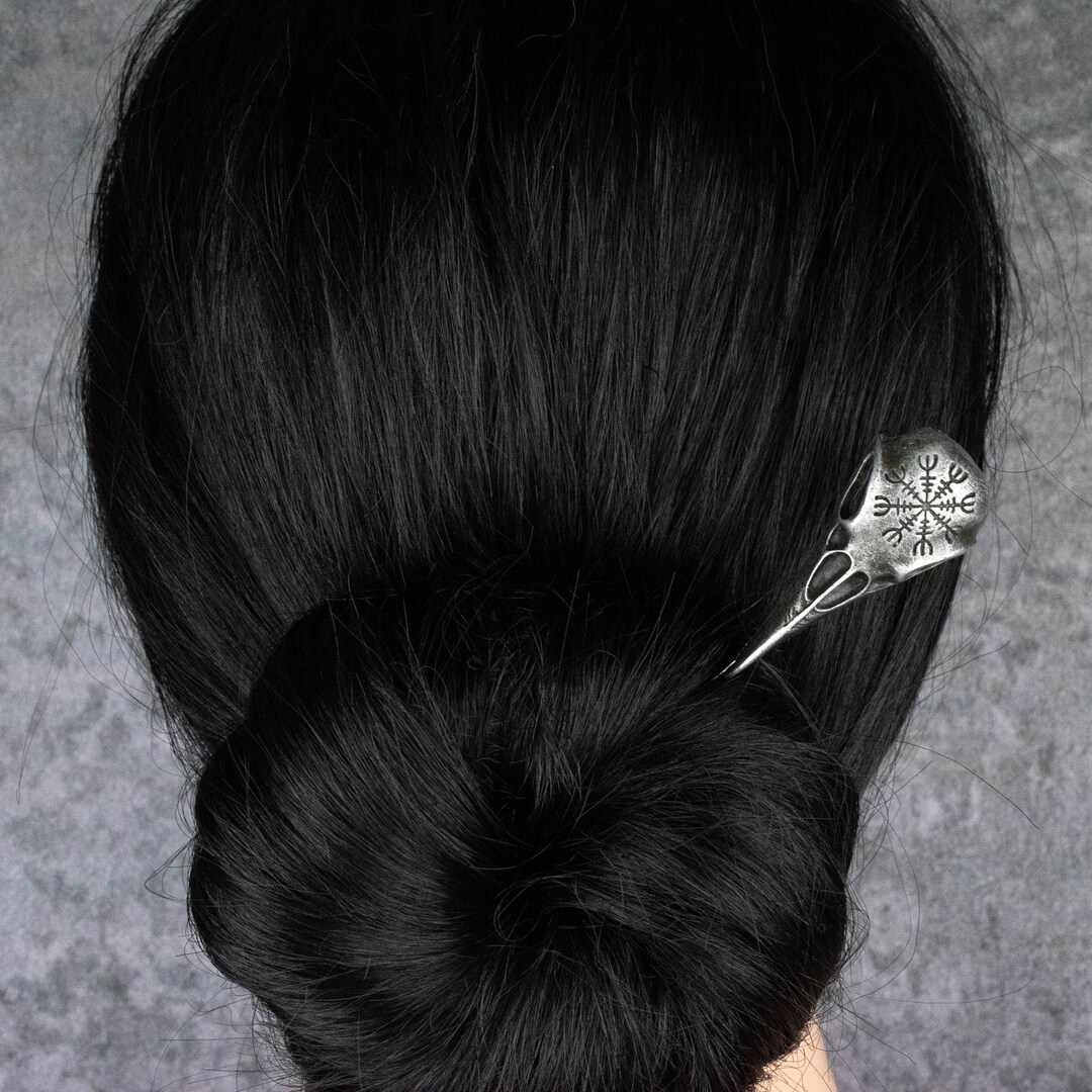 Odin Raven Hair Stick, Gunmetal Crow Skull Hair Accessory, Viking Style ...