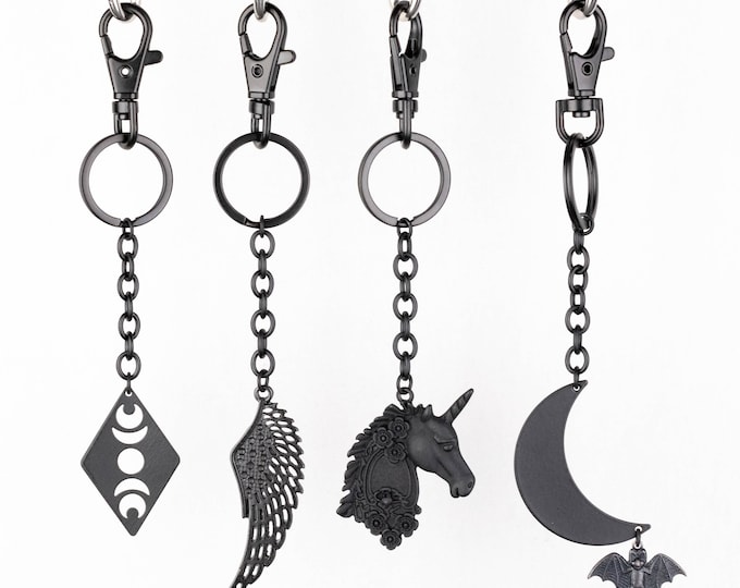 Matte Black Keychain, Gothic Key Chain, Bat Keyring, Witchy Key Fob ...