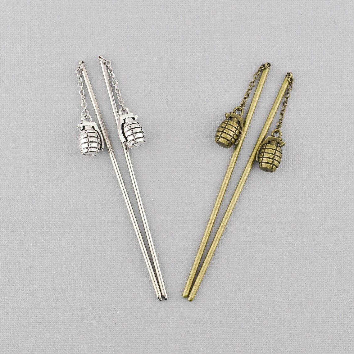 Grenade Hair Stick Silver Brass Hair Accessory Weapon Hair - Etsy