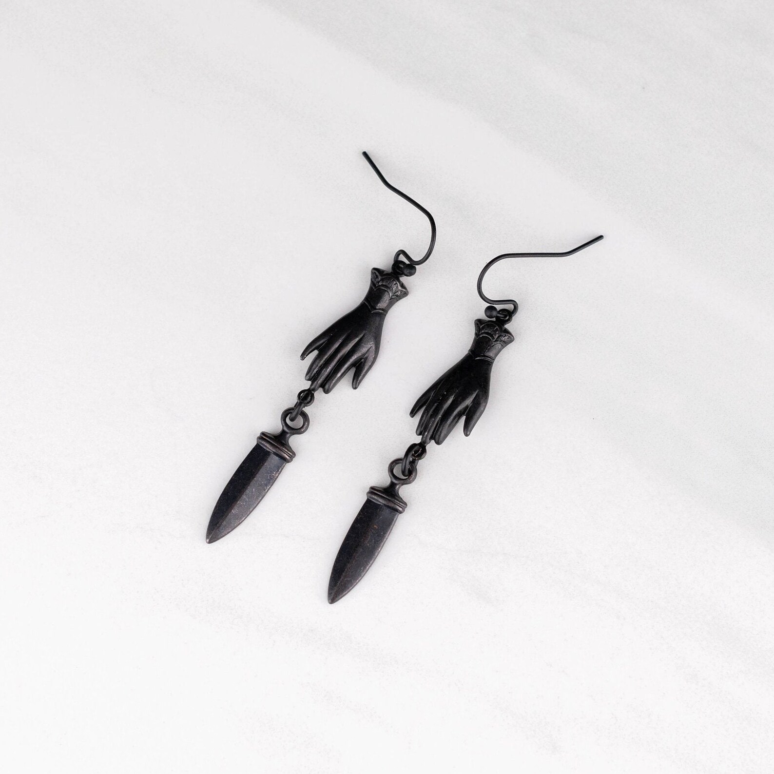 Victorian Hand & Dagger Drop Earrings in Black Silver or - Etsy