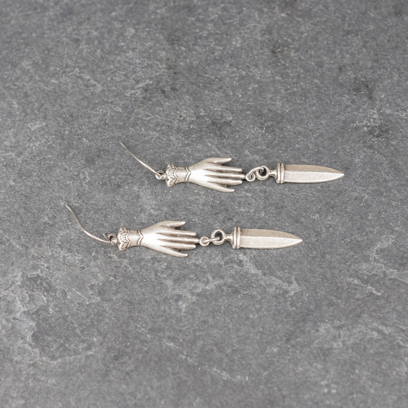 Victorian Hand & Dagger Drop Earrings in Black Silver or - Etsy
