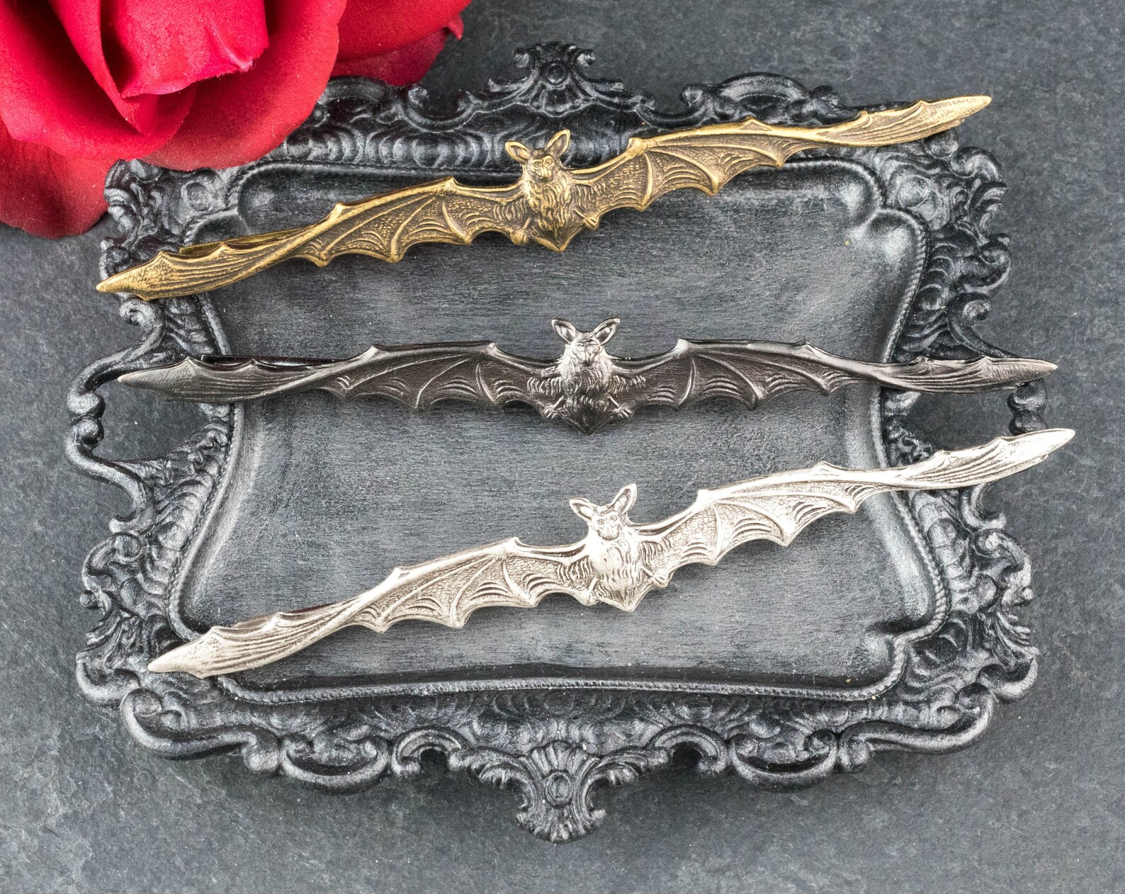 Flying Bat Hair Pin Gunmetal Black Bat Silver Bat Brass | Etsy