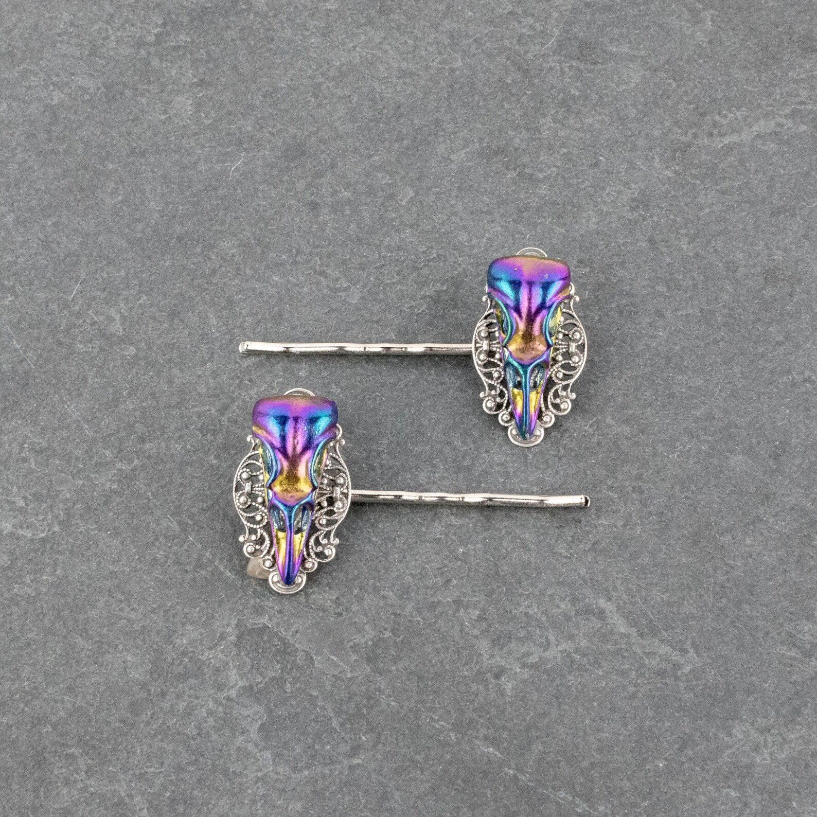 Rainbow Raven Skull Hair Pins Crow Head Bobby Pins Oil Slick | Etsy