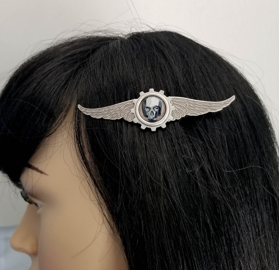 Steampunk Skull Hair Clip Black Swarovski Crystal Hair | Etsy