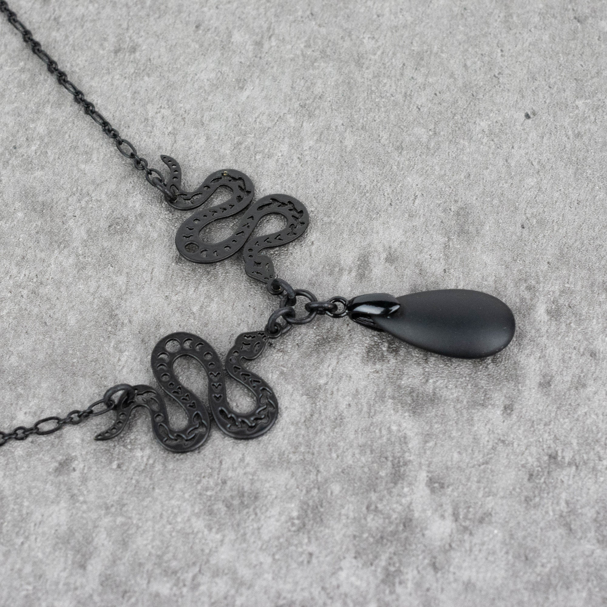 Gothic Snake Necklace Black Stone Pendant Goth Animal - Etsy