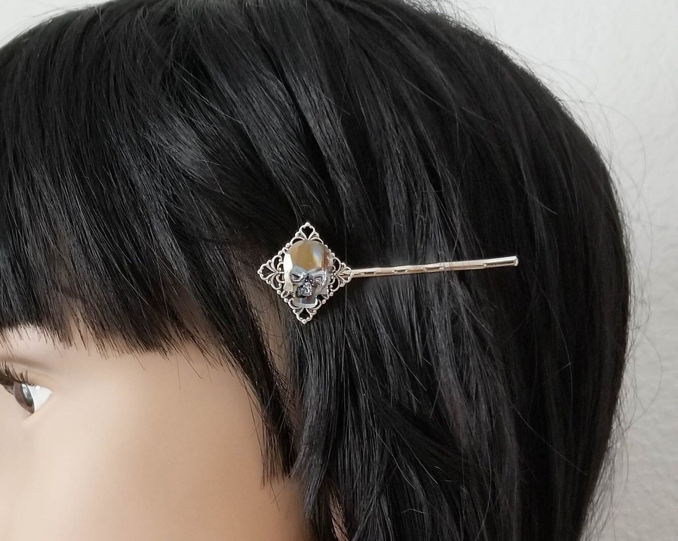 Gray Crystal Skull Hair Pins Goth Gothic Bobby Pins - Etsy