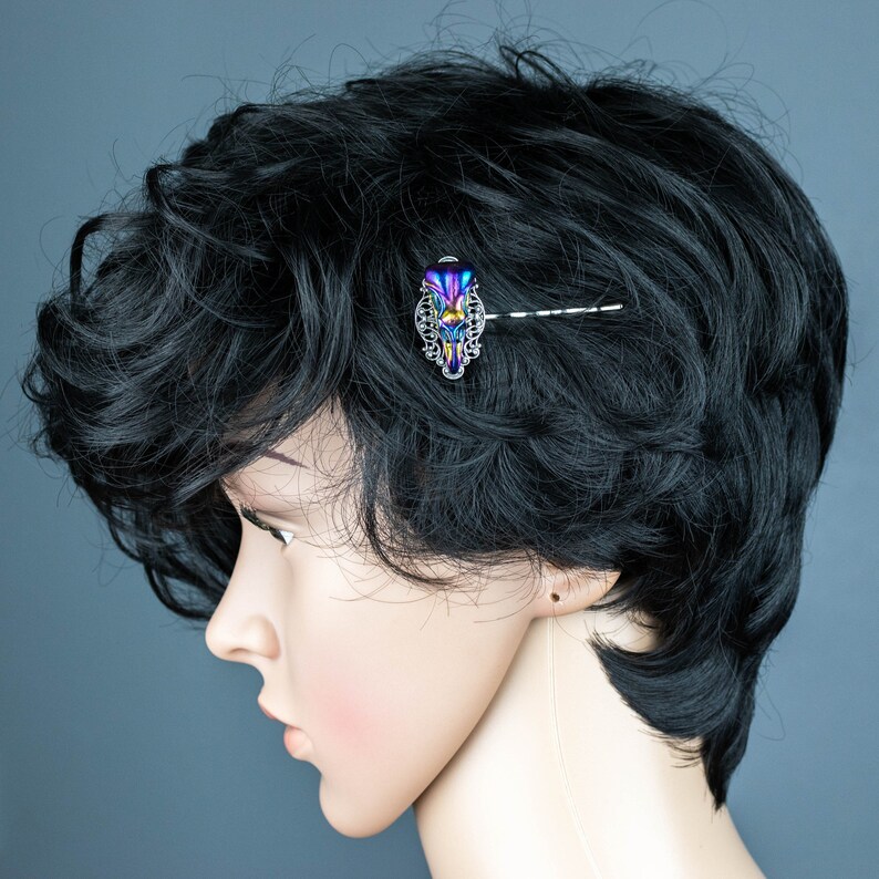 Rainbow Raven Skull Hair Pins Crow Head Bobby Pins Oil Slick | Etsy