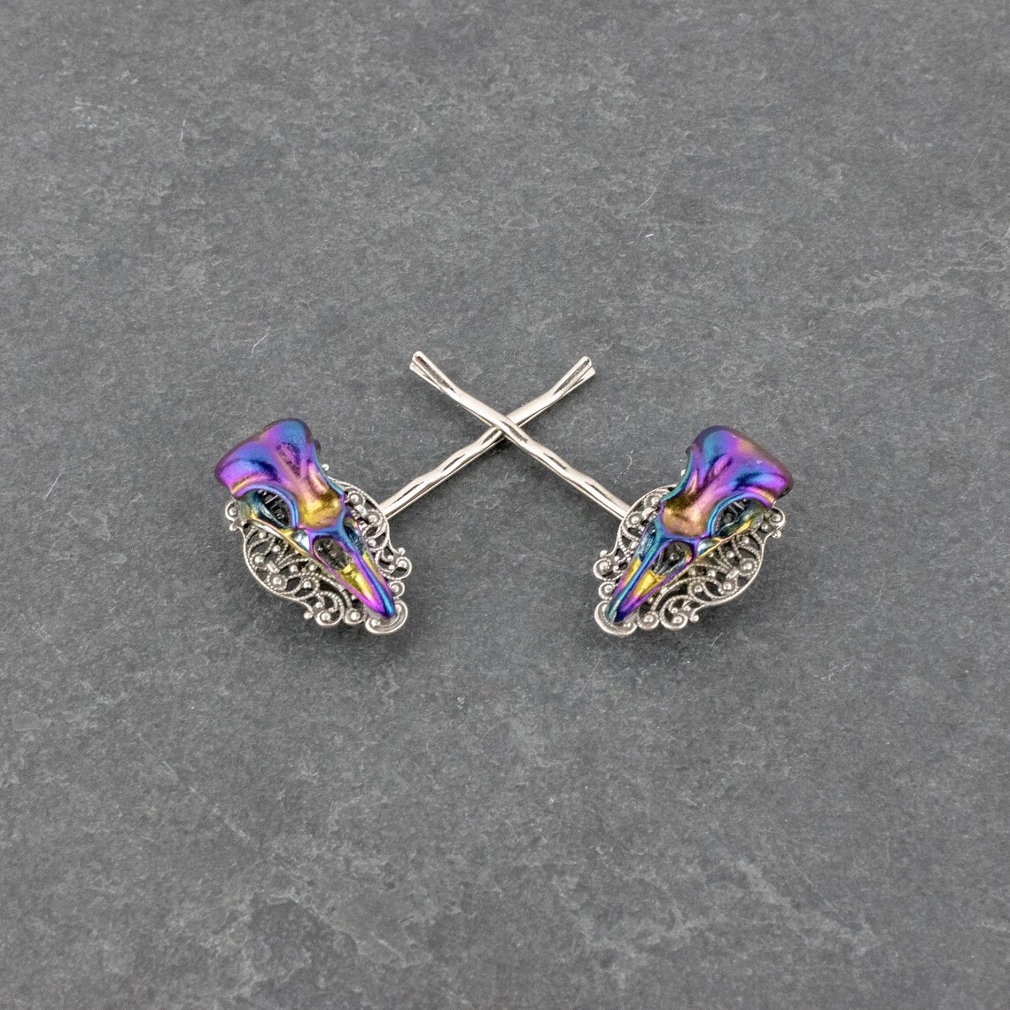 Rainbow Raven Skull Hair Pins Crow Head Bobby Pins Oil Slick | Etsy