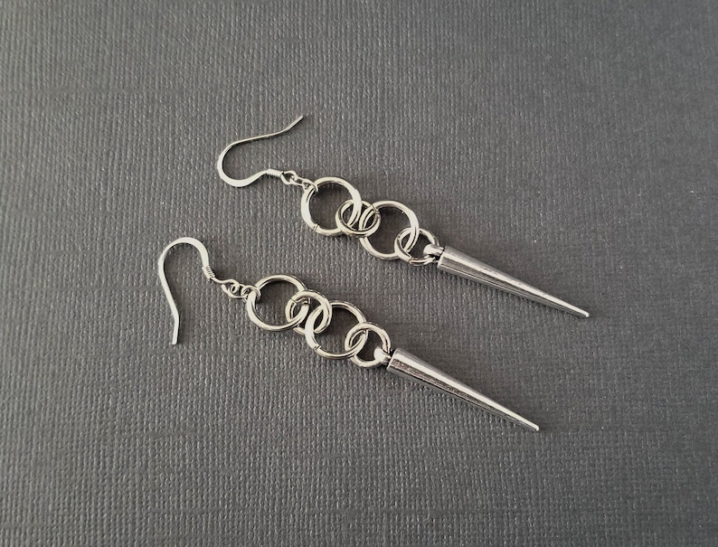 Long Silver Spike Earrings Metal Spike Dangle Earrings Punk - Etsy
