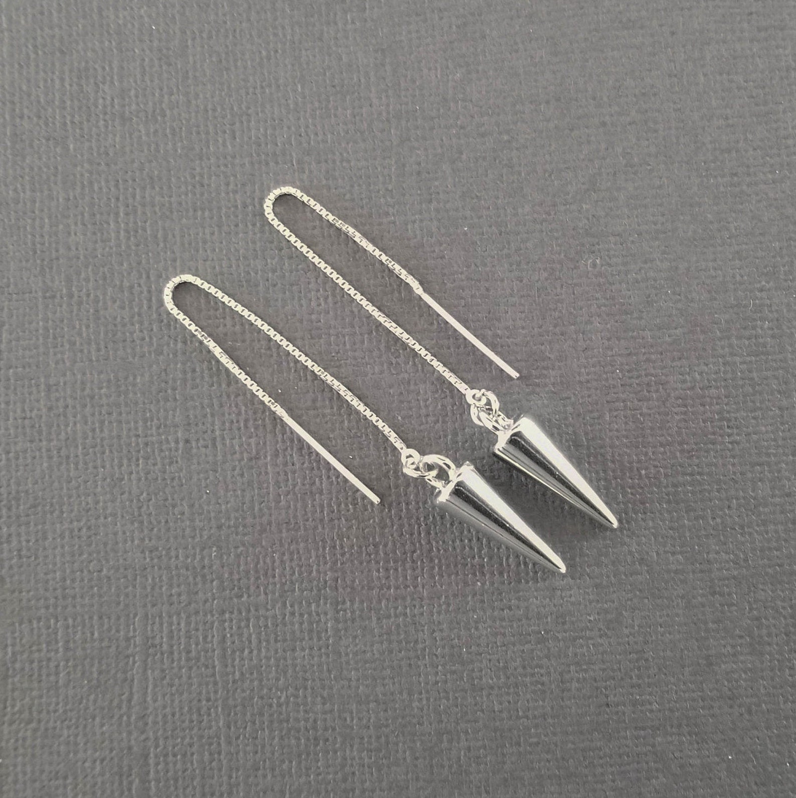 Spike Chain Threader Earrings Silver Ear Threaders Long - Etsy