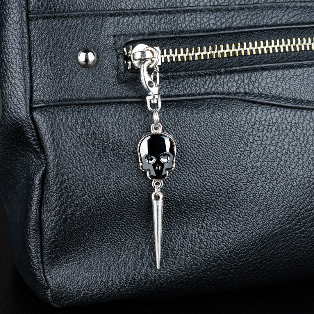 Edgy Skull & Spike Purse Clip on Bag Charm, Badass Zipper Pull, Punk ...