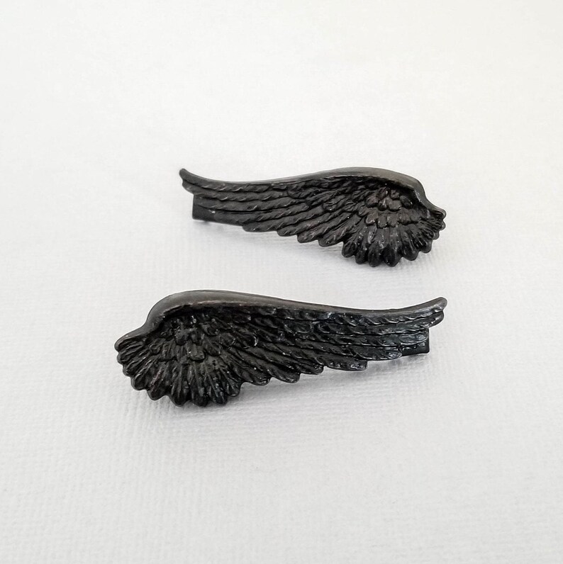 Black Brass Silver Wing Hair Pins Feather Hair Slides Fallen - Etsy