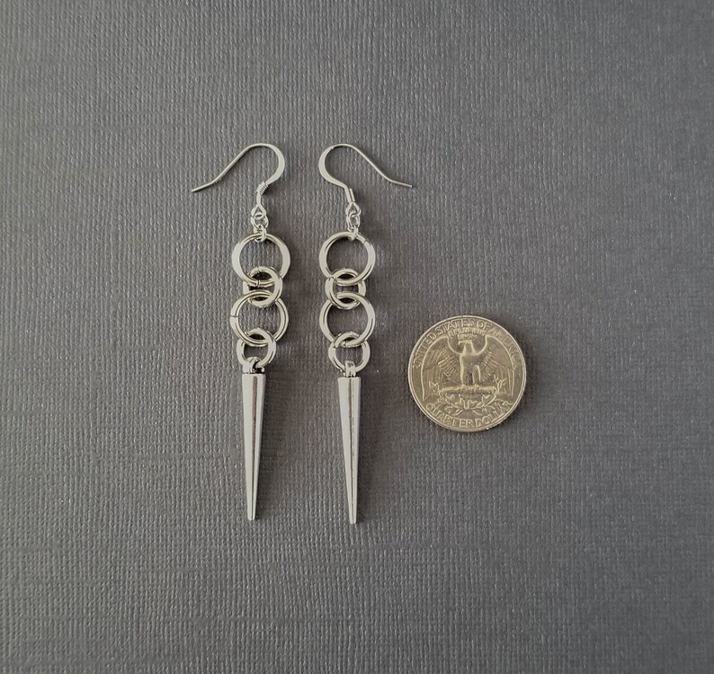 Long Silver Spike Earrings Metal Spike Dangle Earrings Punk - Etsy