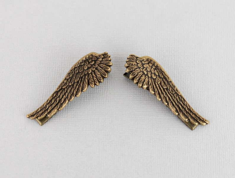 Black Brass Silver Wing Hair Pins Feather Hair Slides Fallen - Etsy