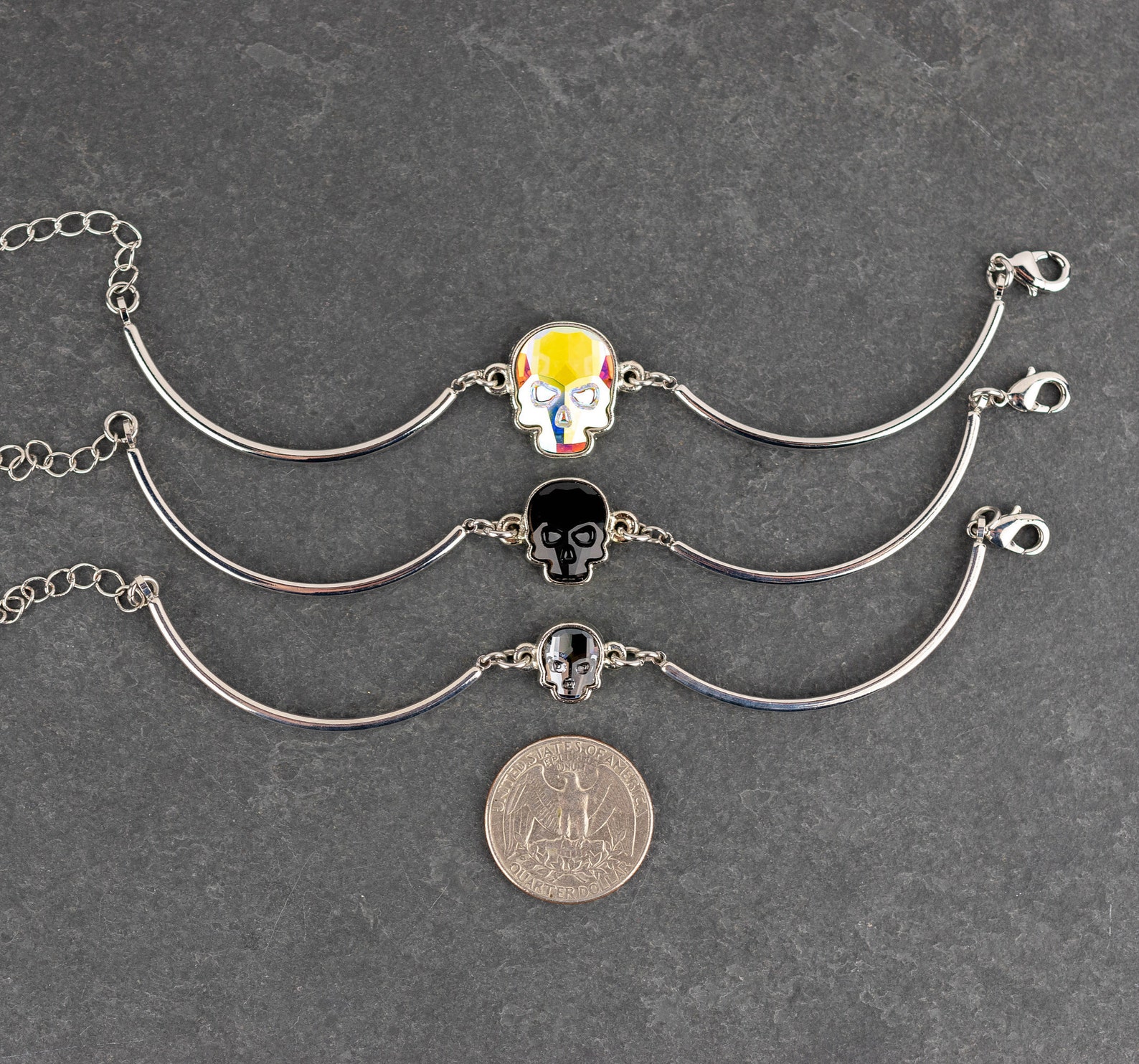 Curved Skull Bracelet Pick Color & Size Edgy Bangle | Etsy