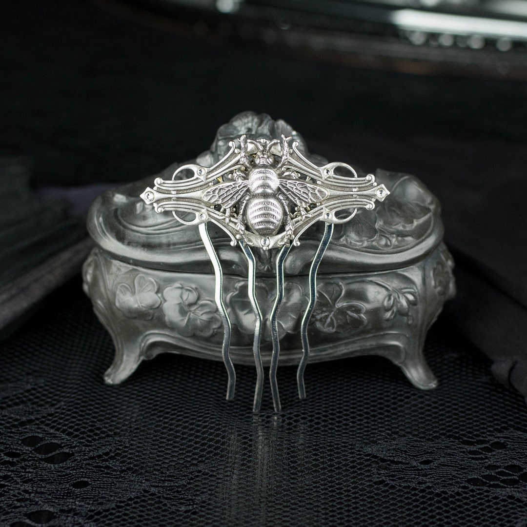 Bumble Bee Hair Comb, Art Deco Bridal Hair Jewelry, Silver Honeybee ...