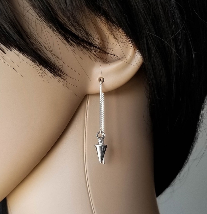 Spike Chain Threader Earrings Silver Ear Threaders Long - Etsy