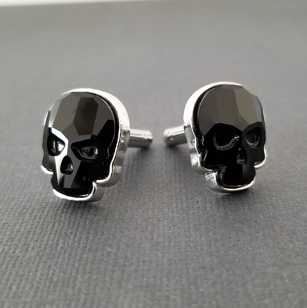 Black Skull Cufflinks, Crystal Wedding Jewelry, Skull Suit Accessories ...