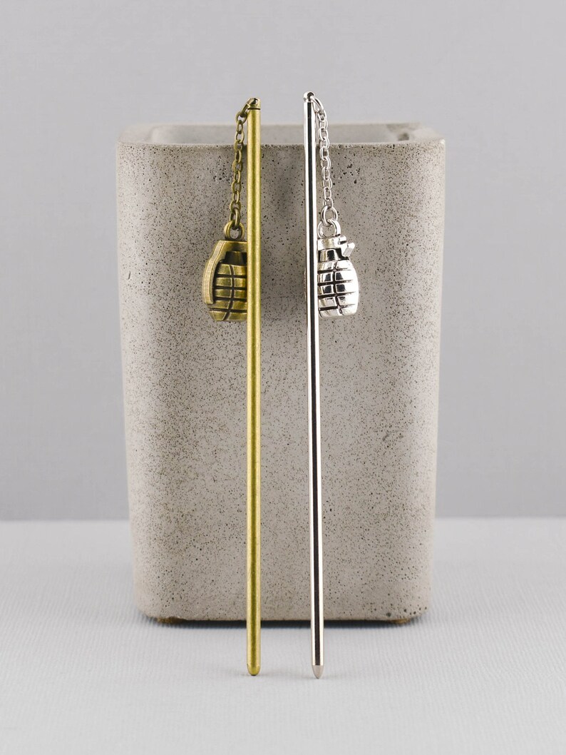 Grenade Hair Stick Silver Brass Hair Accessory Weapon Hair - Etsy