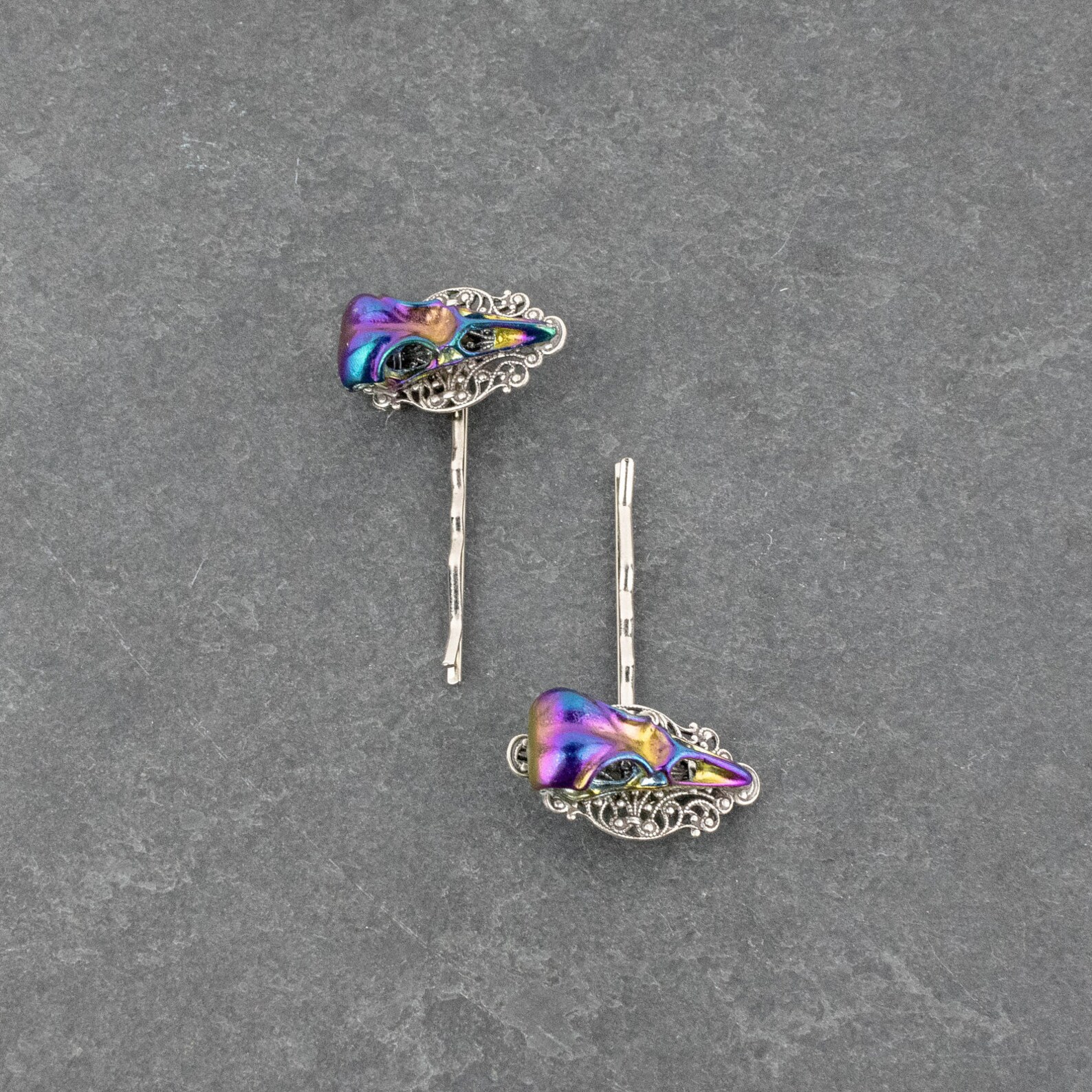 Rainbow Raven Skull Hair Pins Crow Head Bobby Pins Oil Slick | Etsy