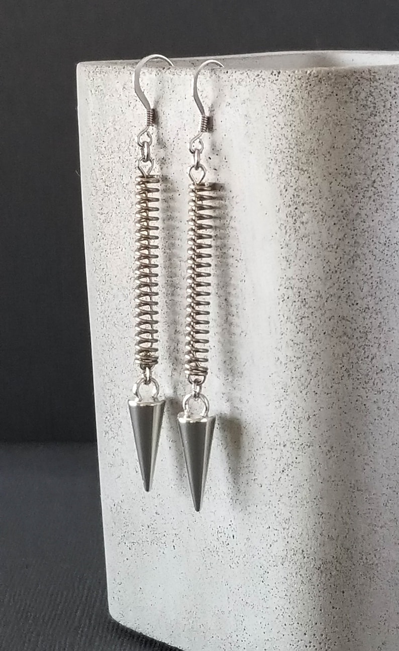 Spike & Coiled Spring Earrings Long Silver Dangle Earrings - Etsy