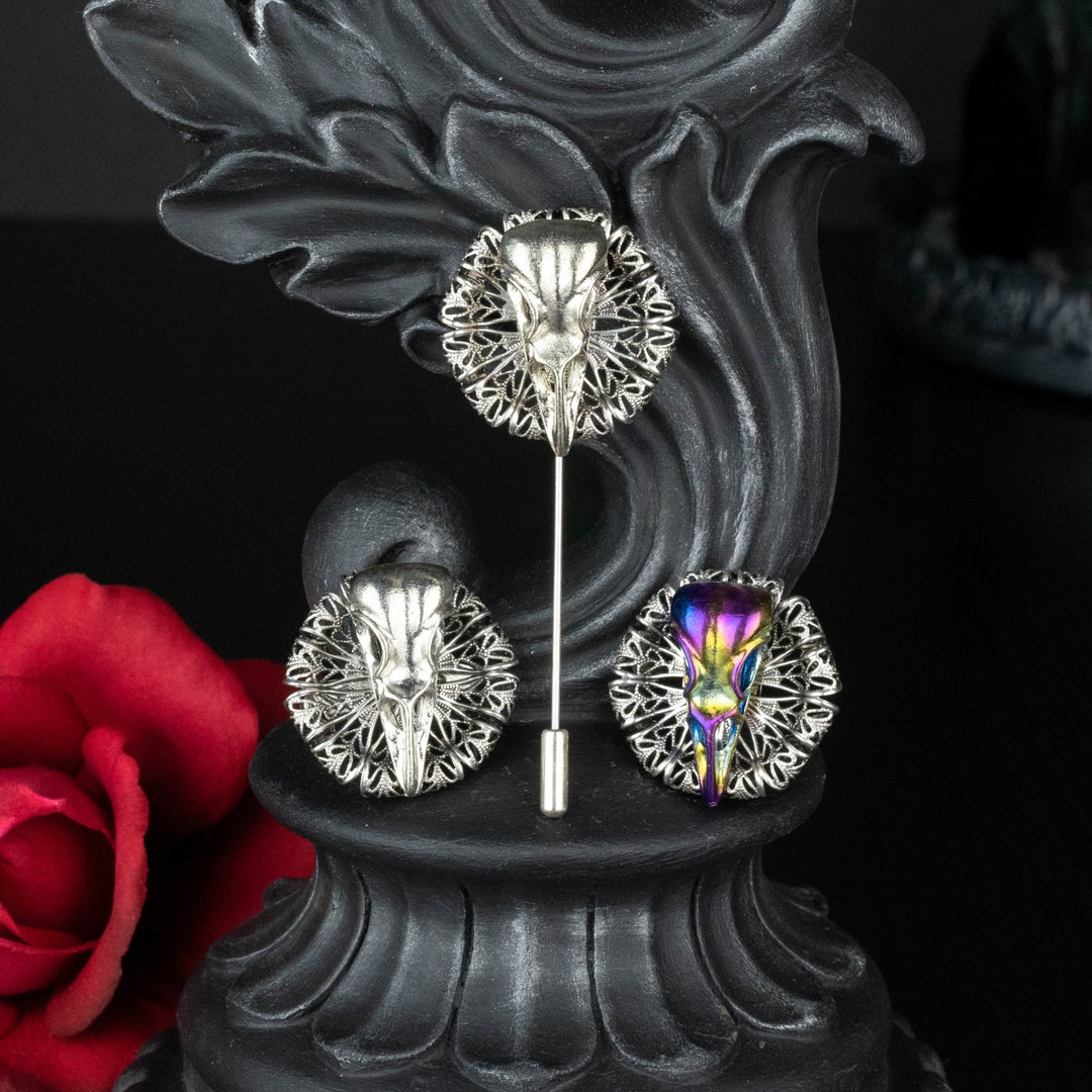 Crow Skull Brooch Lapel Pin, Raven Head Stick Pin, Witchy Bird Jewelry ...