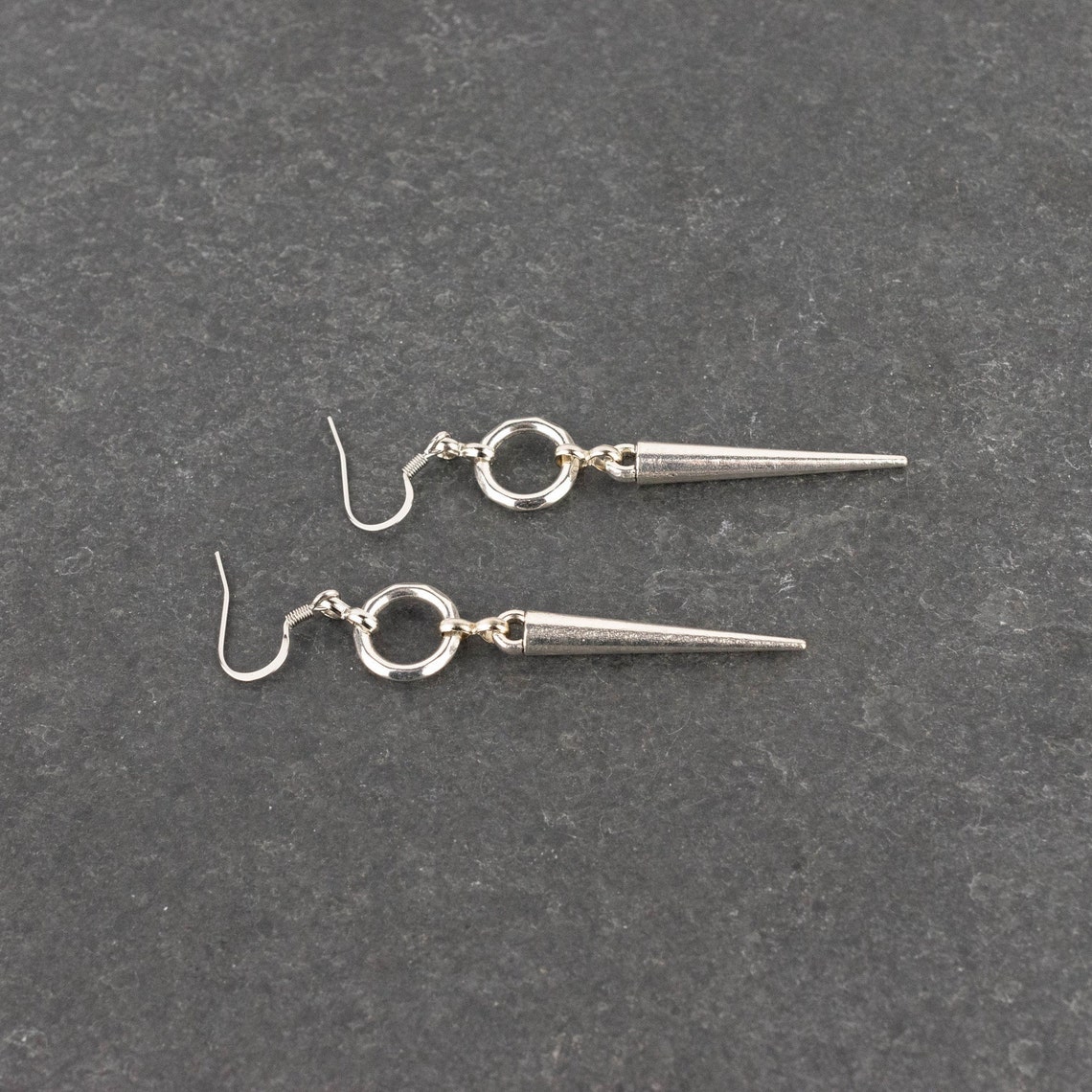 Open Circle & Spike Earrings Long Silver Dangles Simple - Etsy