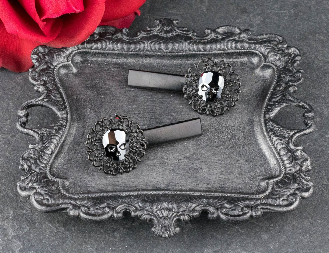 Skull Hair Clips, Gothic Wedding Barrettes, Crystal Skull Jewelry ...