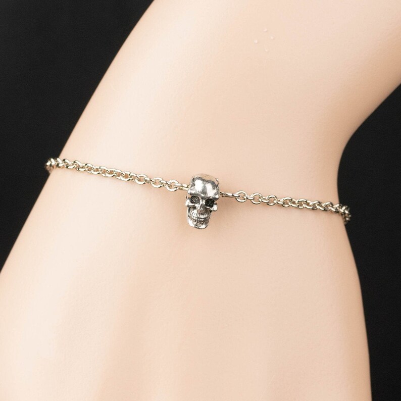 Skull Bead Bracelet Silver Brass Jewelry Dainty Chain - Etsy