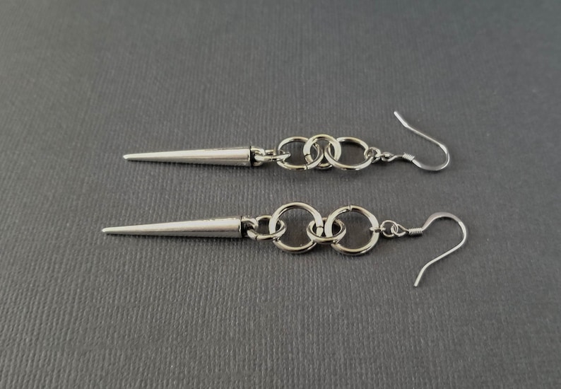 Long Silver Spike Earrings Metal Spike Dangle Earrings Punk - Etsy