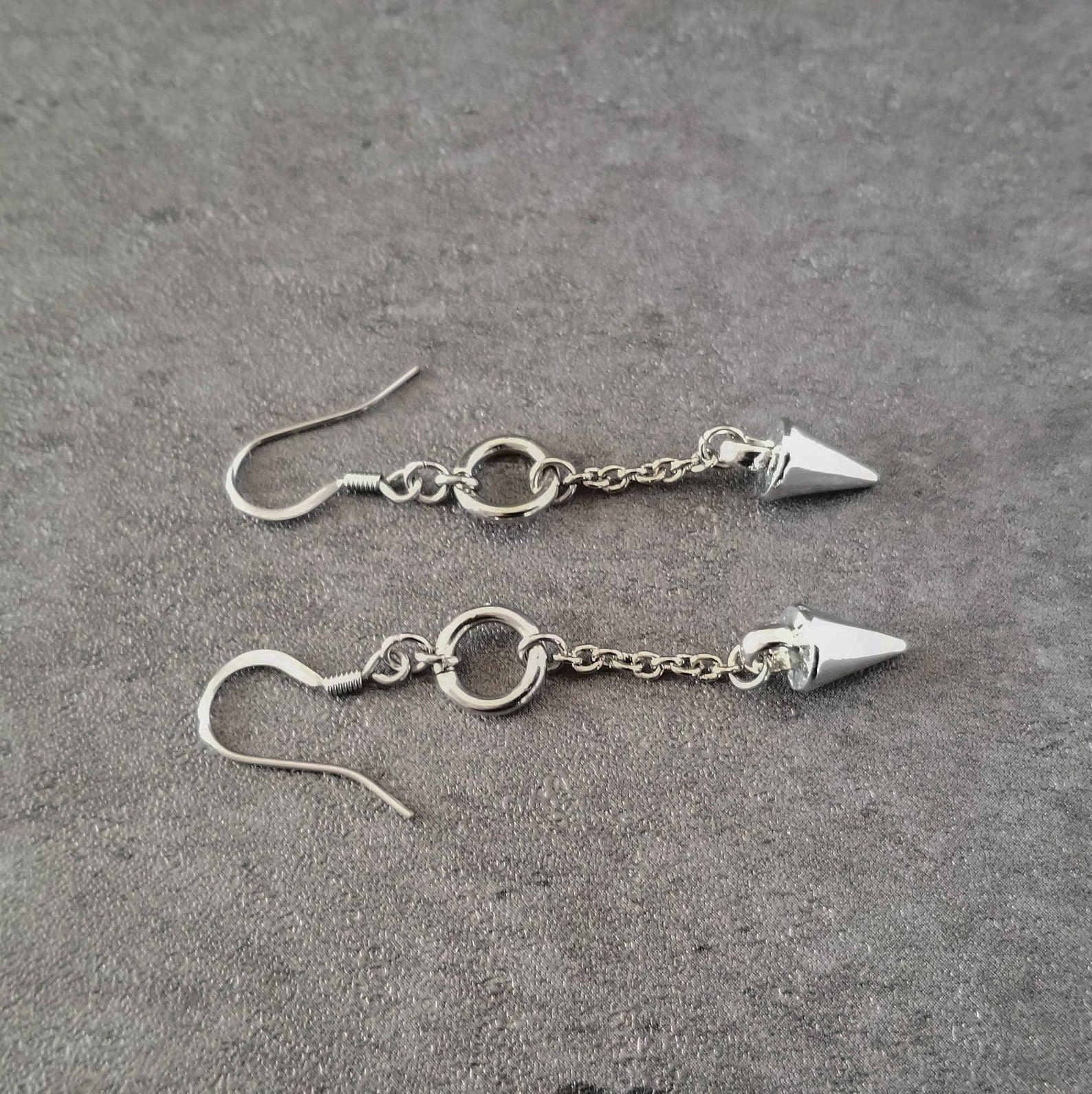 Silver Spike & Chain Dangle Earrings Long Chain Earrings | Etsy