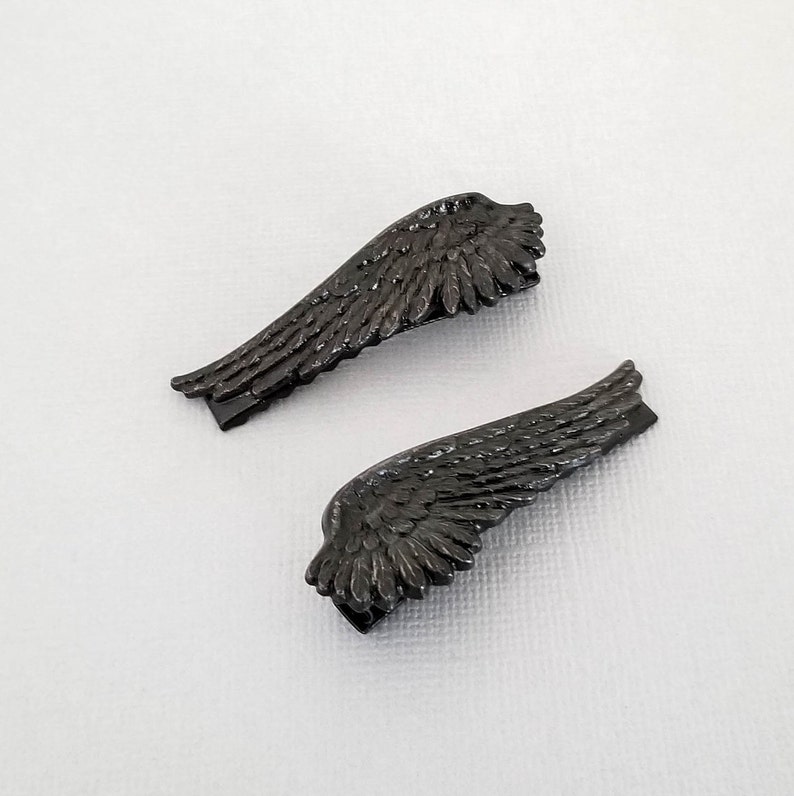 Black Brass Silver Wing Hair Pins Feather Hair Slides Fallen - Etsy