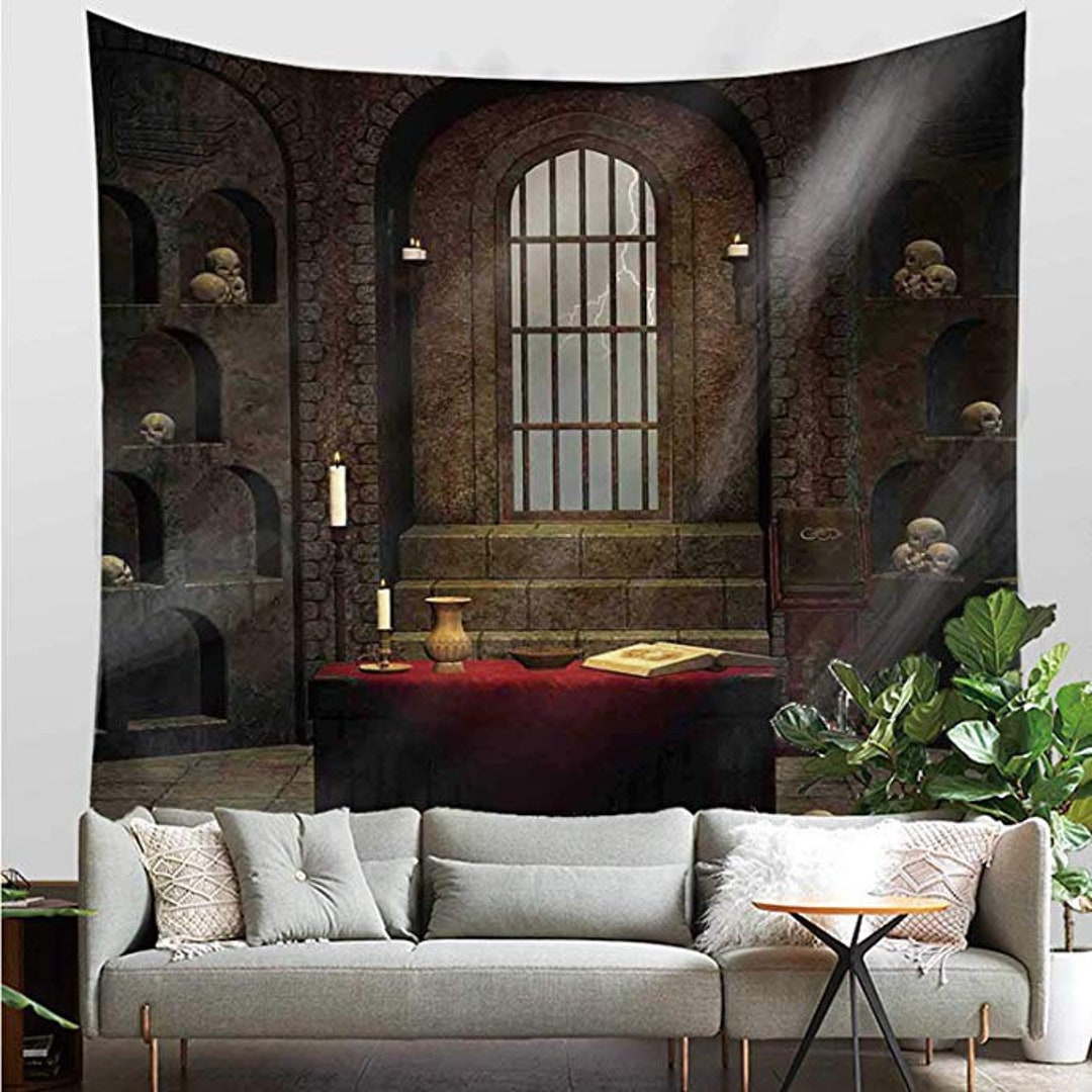 Gothic Tapestry, Fantasy Theme Spell Casting Warlock Witch Skulls on ...