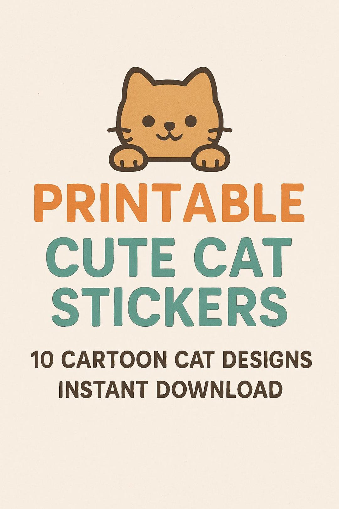 Printable Cute Cat Stickers – 12 Cartoon Cat Designs | Instant Download ...