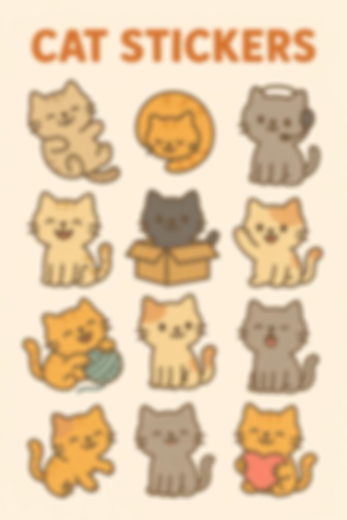 Printable Cute Cat Stickers – 12 Cartoon Cat Designs | Instant Download ...