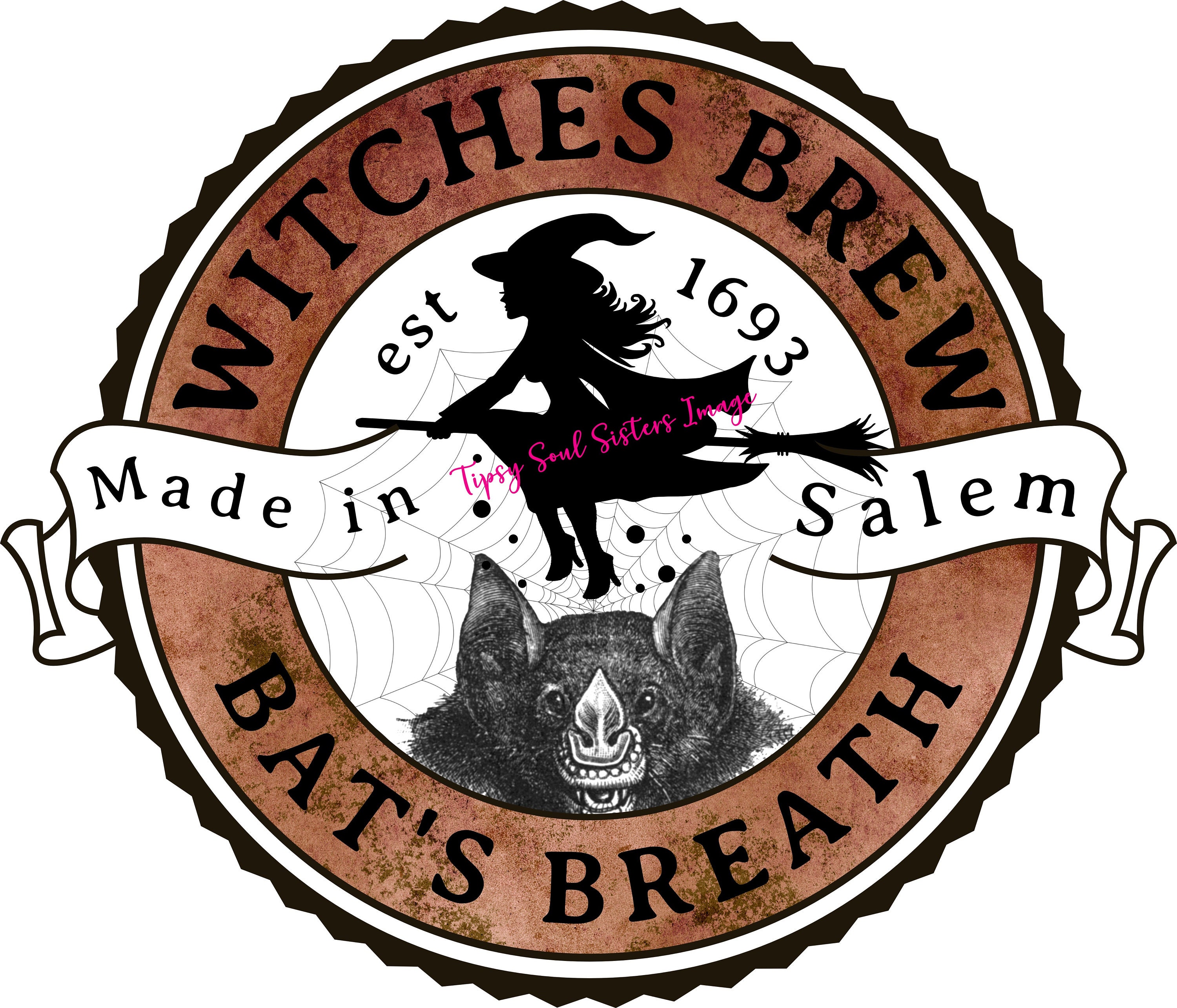 Witch's Brew Bat's Breath - Made in Salem - Est 1693 Round Label ...