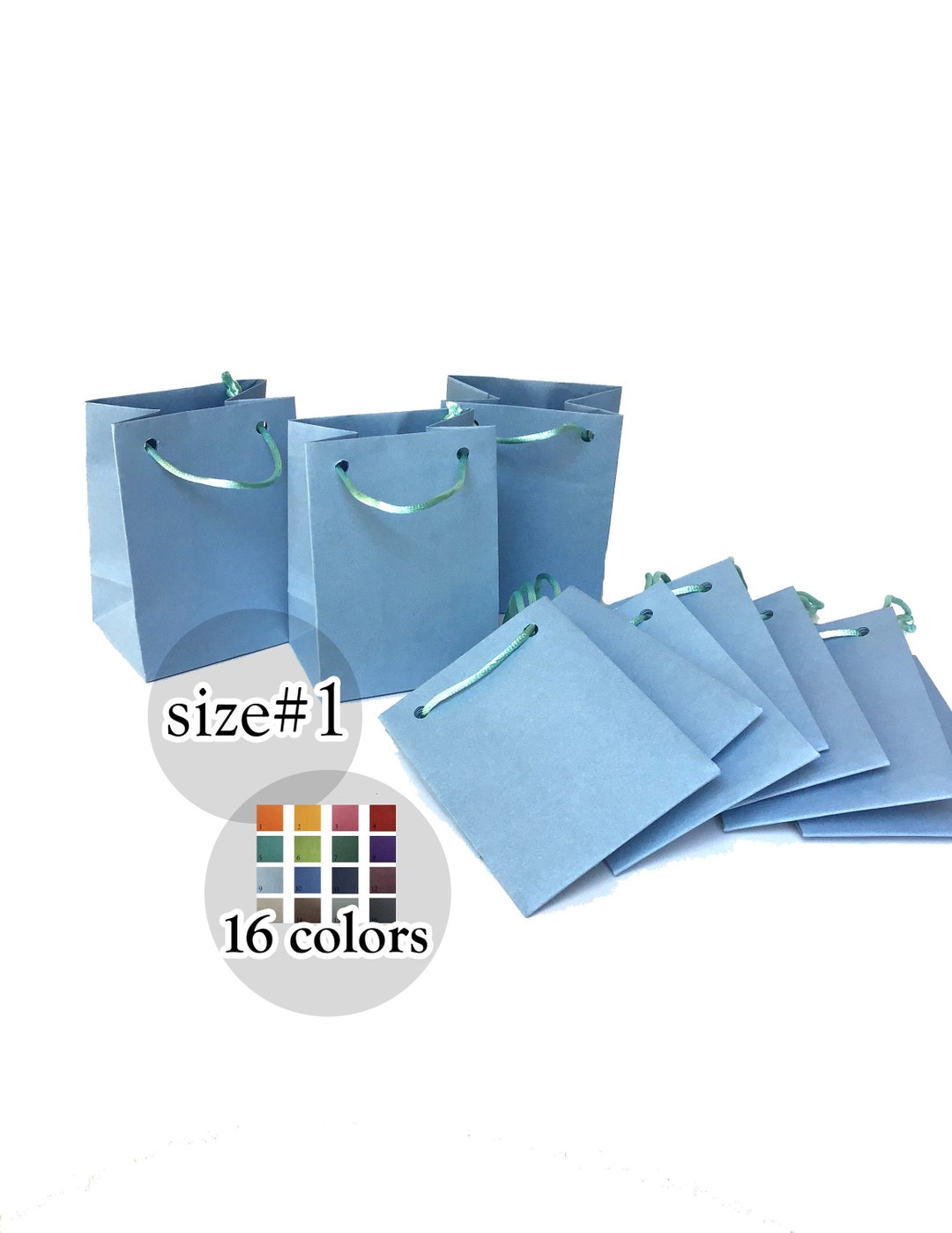 10 Light Blue Mini Paper Bag With Rope Handles, Matte Paper Party Gift ...