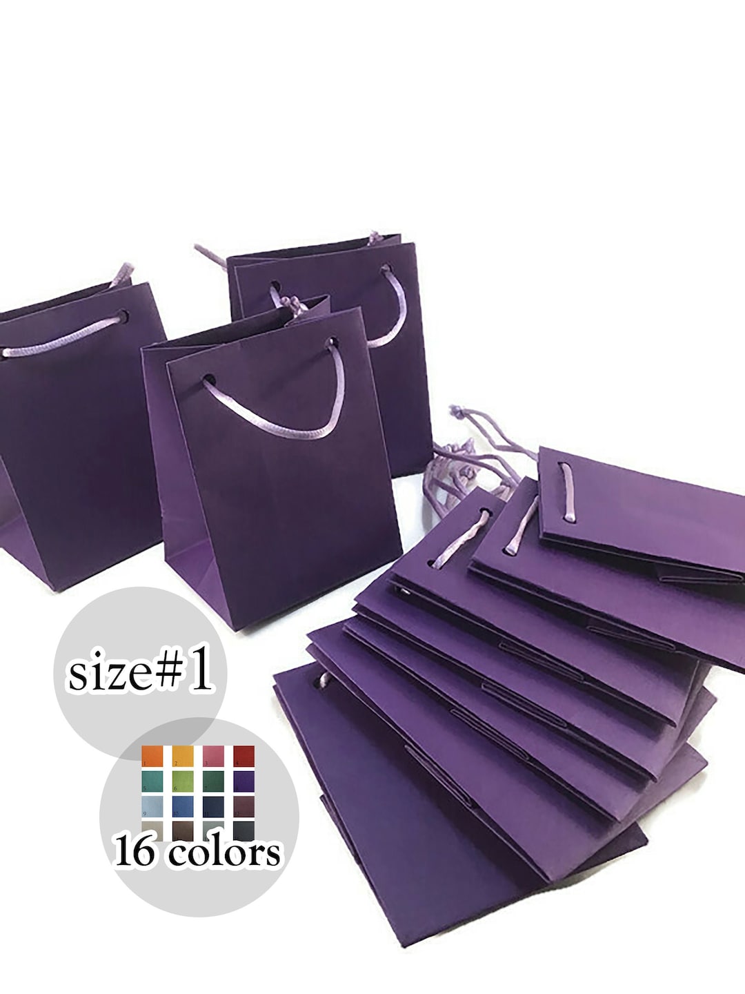 10 Violet Mini Paper Bag With Rope Handles, Matte Paper Party Gift Bags ...