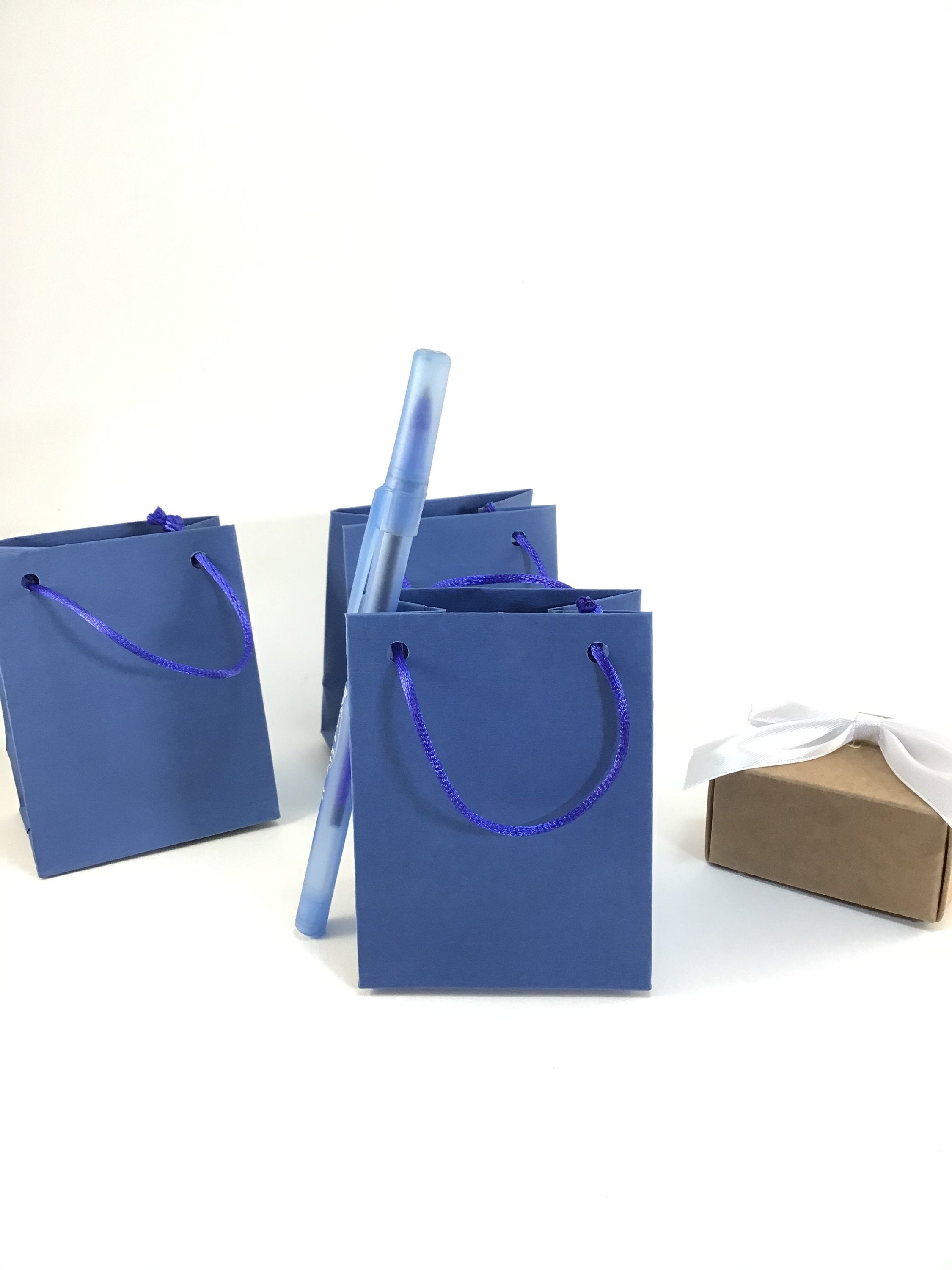 10 Blue Extra Small Gift Paper Bag With Rope Handles Matte - Etsy