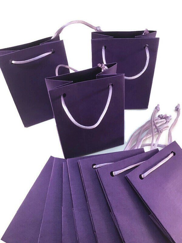 10 Violet Mini Paper Bag With Rope Handles, Matte Paper Party Gift Bags ...