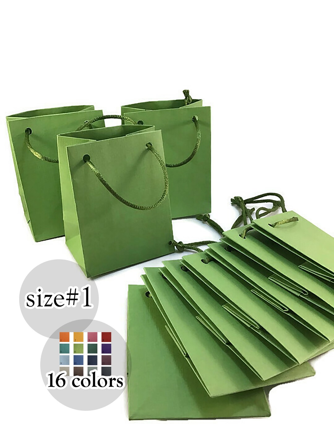 10 Mini Apple Green Paper Bags With Rope Handles, Matte Paper Gift Bags ...
