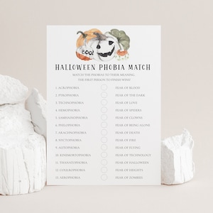 Halloween Phobia Match, Halloween Phobia Trivia Game, Halloween Party ...